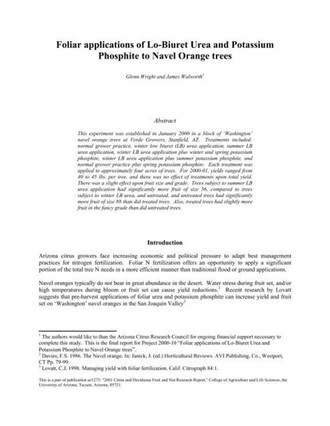 Foliar Applications Of Lo Biuret Urea And Potassium Phosphite To