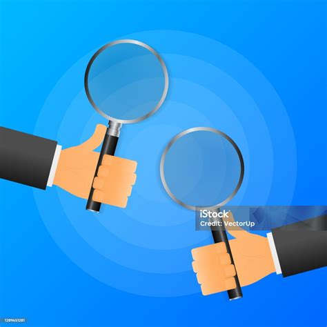 손은 파란색 배경에 두 개의 돋보기를 개최합니다 벡터 그림입니다 형사에 대한 스톡 벡터 아트 및 기타 이미지 형사 돋보기