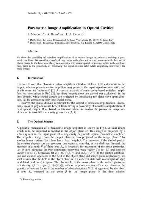 Pdf Parametric Image Amplification In Optical Cavities Dokumen Tips