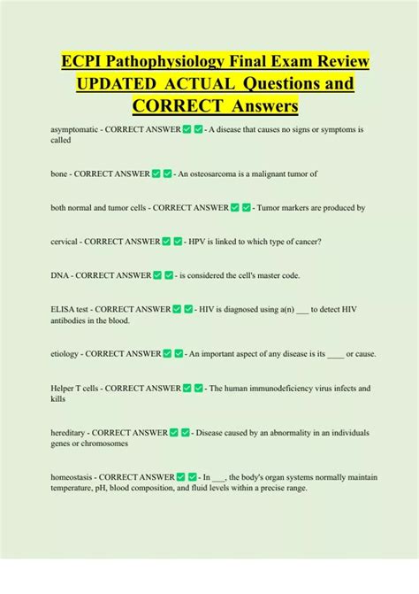 ECPI Pathophysiology Final Exam Review UPDATED ACTUAL Questions And CORRECT Answers ECPI