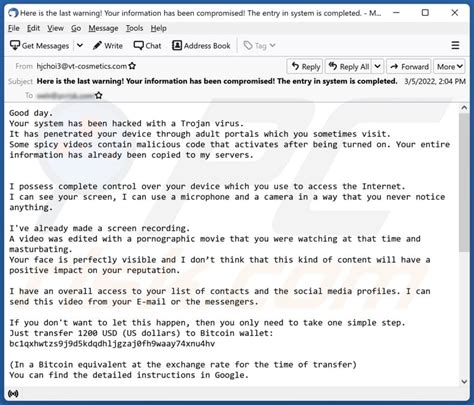 Your System Has Been Hacked With A Trojan Virus Email Scam Removal