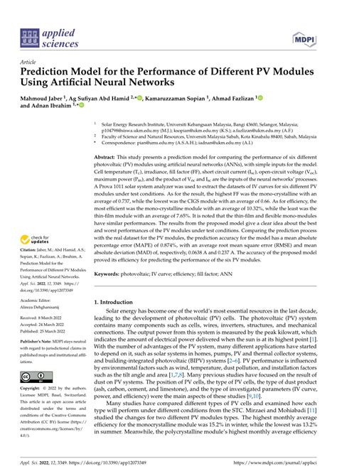 Pdf Prediction Model For The Performance Of Different Pv Modules Using Artificial Neural Networks