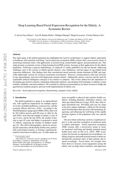 Pdf Deep Learning Based Facial Expression Recognition For The Elderly A Systematic Review