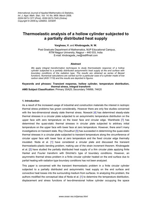 Pdf Thermoelastic Analysis Of A Hollow Cylinder Subjected To A