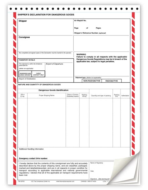 Air Declaration Form 4 Part Ncr English Only 100pack Icc