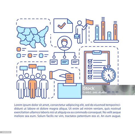 선거 기사 페이지 벡터 템플릿입니다 투표일 브로셔 잡지 선형 아이콘과 텍스트 상자소책자 디자인 요소 인쇄 디자인 텍스트 공간이 있는 개념 그림 Referendum에 대한