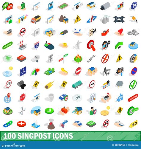 100 Signpost Icons Set Isometric 3d Style Stock Vector Illustration