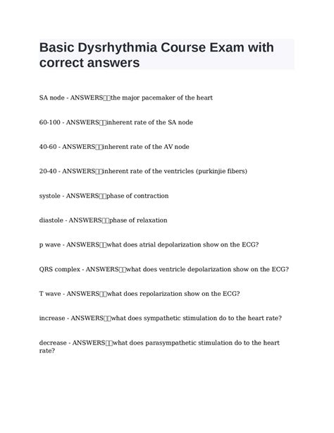 Basic Dysrhythmia Course Exam With Correct Answers Exams Nursing Docsity