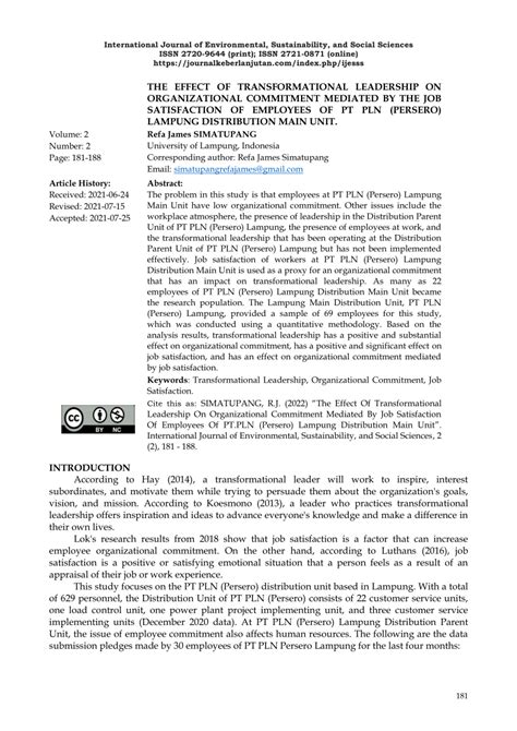 Pdf The Effect Of Transformational Leadership On Organizational Commitment Mediated By Job