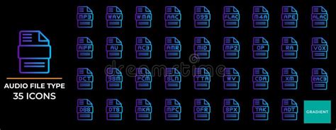 Audio Document Files Type Set With Gradient Style Extension Format Symbol Collection Stock