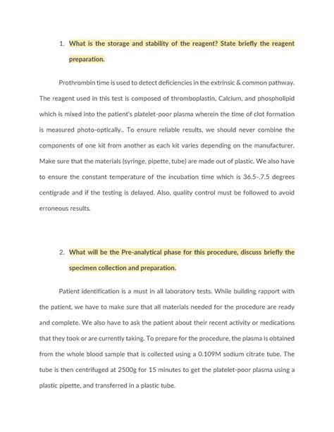 Prothrombin Time Pt What Is The Storage And Stability Of The