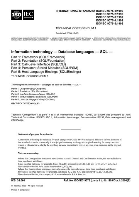 Isoiec 9075 51999cor 12000 Information Technology — Database