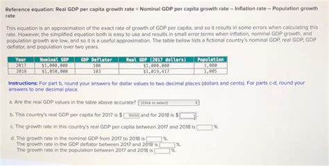 Solved Reference Equation Real Gdp Per Capita Growth Rate