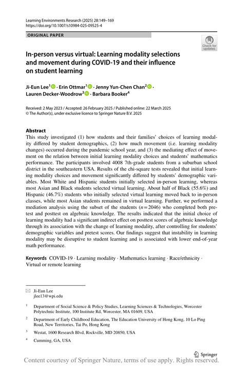 In Person Versus Virtual Learning Modality Selections And Movement