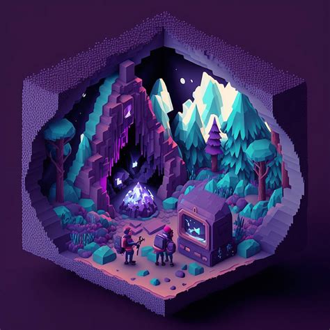 Purple Isometric Pixel Art Papercraft By Silentragex On Deviantart