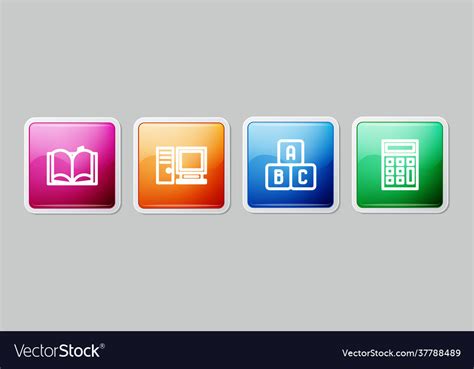 Set Line Open Book Computer Monitor Abc Blocks Vector Image