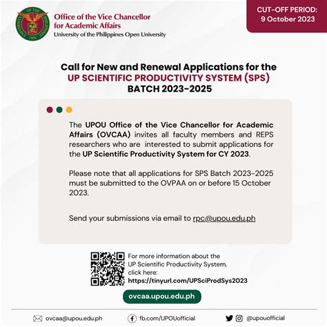 Call For Up Scientific Productivity System Sps Applications Office