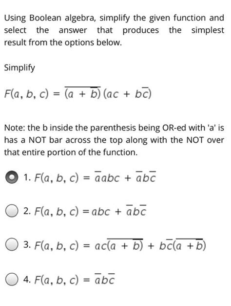 Solved Using Boolean Algebra Simplify The Given Function