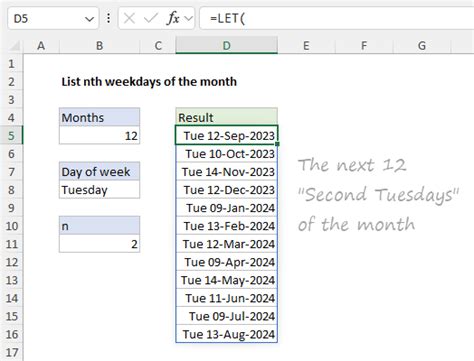 Formula To List The Next 12 Second Tuesdays Of The Month