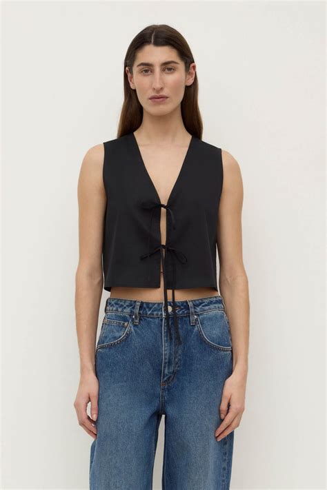 Womens Emmy Tie Front Top Black Assembly Label