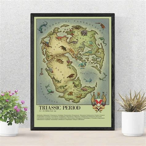 Triassic Period Map Vintage Syle Medieval Bestiary Pangea Map