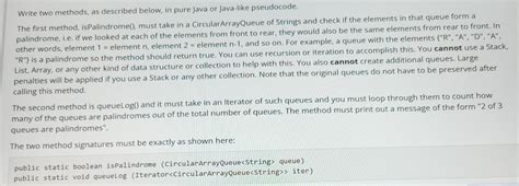 Solved Write Two Methods As Described Below In Pure Java