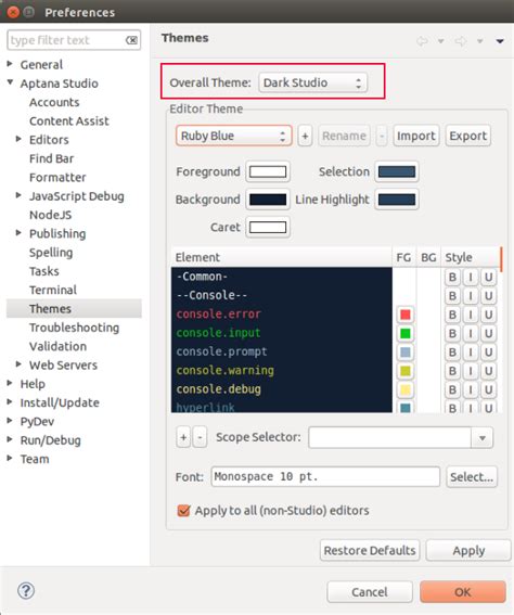 aptana 3 views have dark backgrounds stack overflow