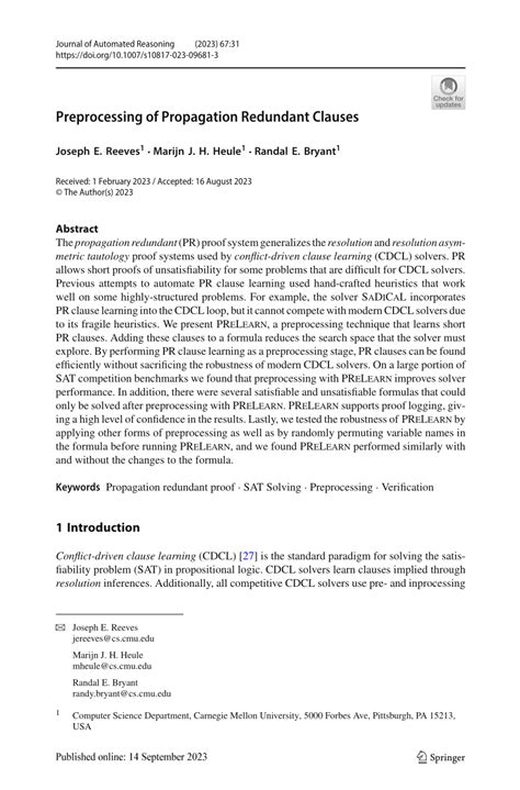 Pdf Preprocessing Of Propagation Redundant Clauses