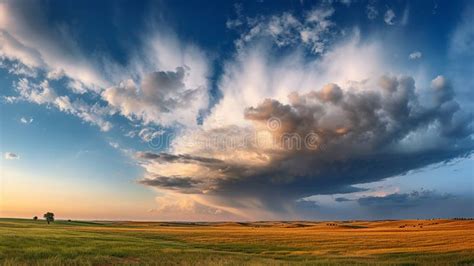 Dramatic Storm Clouds Over The Prairie Stock Illustration
