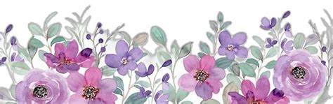 Purple Green Floral Garden Background With Watercolor Free Vector