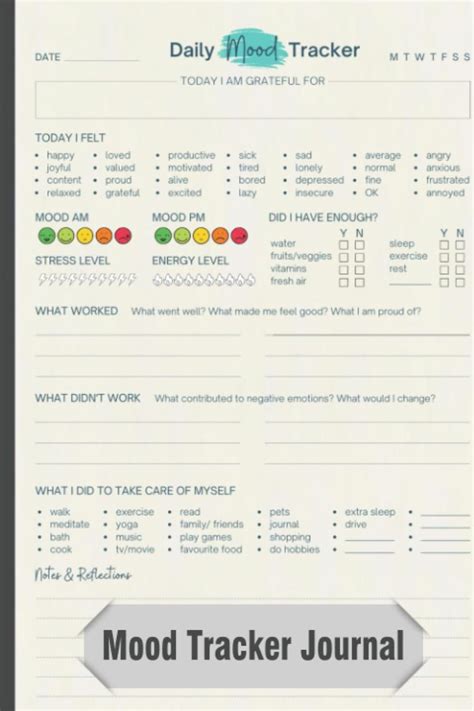 Mood Tracker Journal Daily Health Wellness Diary With Prompts Mental