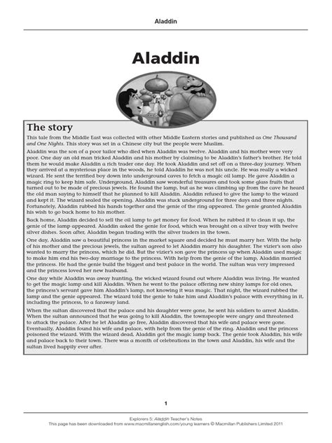 Ex5 Aladdin Teacher Notes Pdf Reading Comprehension Linguistics