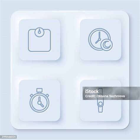 라인 욕실 체중계 취침 시간 스톱워치 및 스마트워치를 설정합니다 흰색 사각형 버튼입니다 벡터 건강한 생활방식에 대한 스톡 벡터 아트 및 기타 이미지 Istock