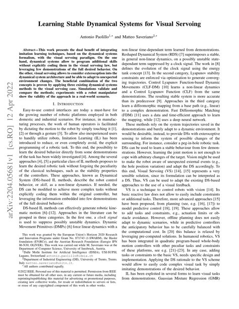 PDF Learning Stable Dynamical Systems For Visual Servoing