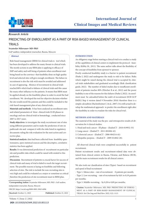 Pdf Predicting Of Enrollment As A Part Of Risk Based Management Of