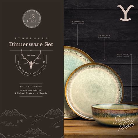 Yellowstone 12 Piece Ceramic Dinnerware Set Kayce Collection Ceramic Dinnerware