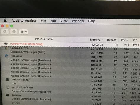extreme memory usage on simple experiment builder psychopy