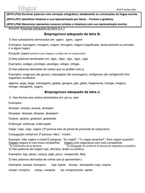 2 Ortografia Emprego Do G E J Pdf Comunicação Humana Famílias Linguísticas