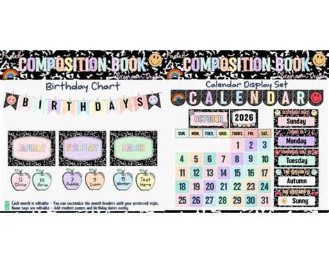 Composition Notebook Classroom Decor Bundle Editable Pastel Theme Posters Kit