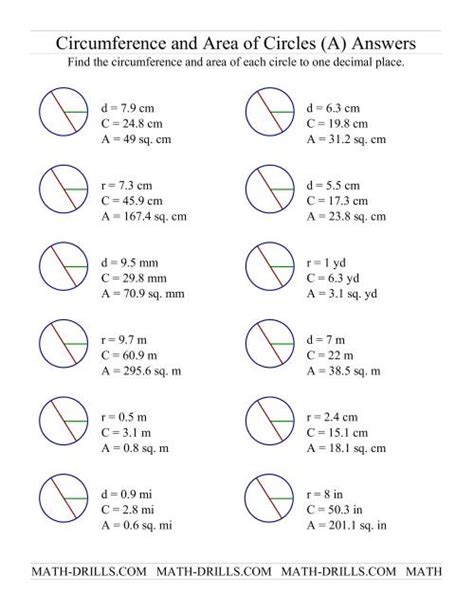 circle area and circumference worksheet pdf