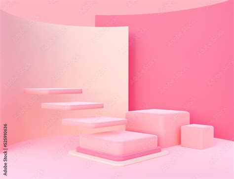 Pink Array Podiums With Abstract Wall Objects Stand To Show Products