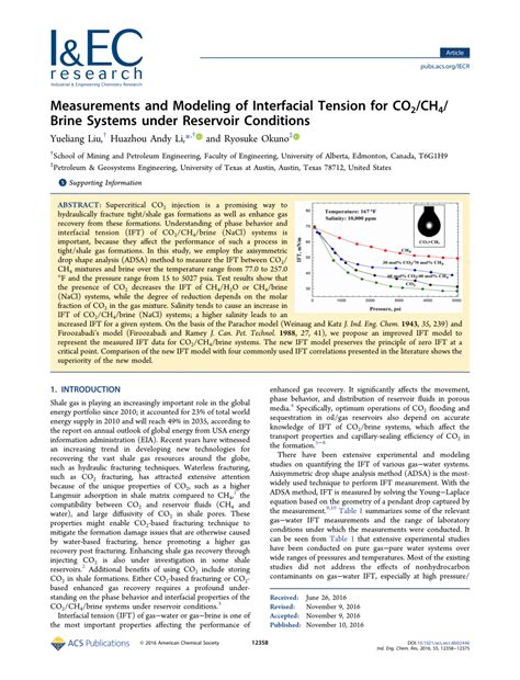 Pdf Measurements And Modeling Of Interfacial Tension For Co2 Ch4 Brine Systems Under Reservoir