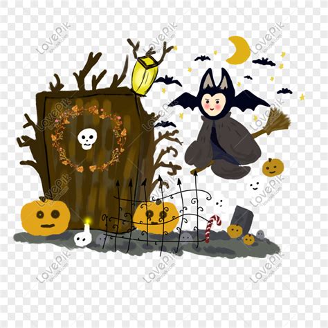 만화 마녀 빗자루 그림을 비행 Png 일러스트 무료 다운로드 Lovepik