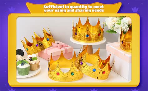 Kastwave 6 Pcs Gold King Crowns Royal Jeweled Plastic Unisex Crown