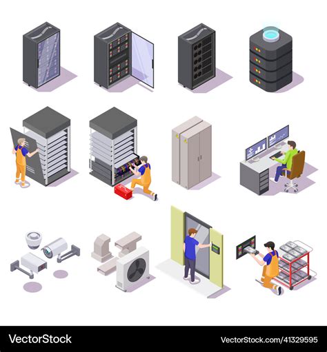 Data Center Isometric Icon Set Isolated Royalty Free Vector