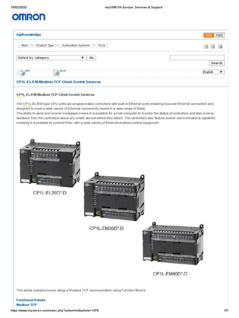 Cp1l El Em Modbus Tcp Client Socket Services Pdf Pdf Network