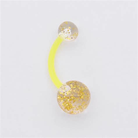 Glitters Yellow Acrylic Balls Belly Button Ring Glitters