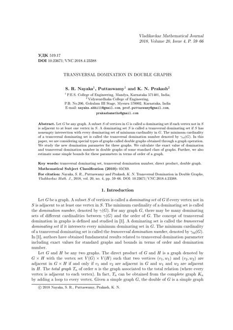 Pdf Transversal Domination In Double Graphs