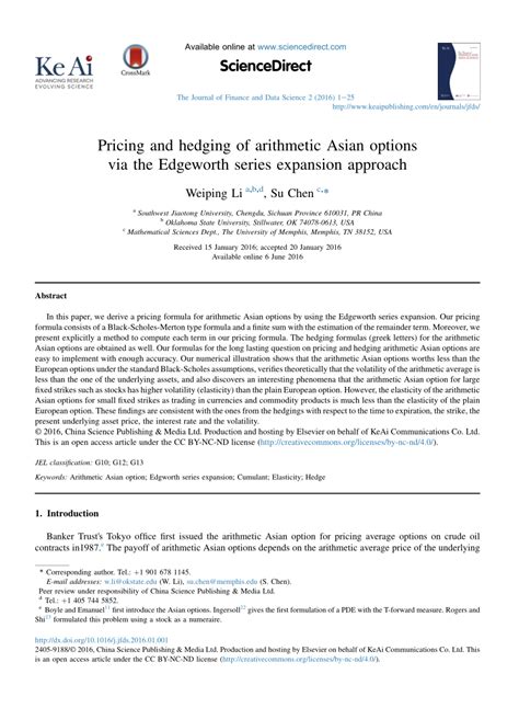 Pdf Pricing And Hedging Of Arithmetic Asian Options Via The Edgeworth Series Expansion Approach