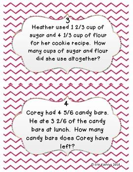 Adding And Subtracting Mixed Numbers Word Problem Task Cards Set Of 28